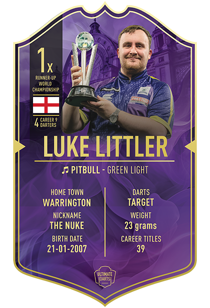 LUKE LITTLER RUNNER UP WORLD CHAMPIONSHIP ULTIMATE DARTS CARD
