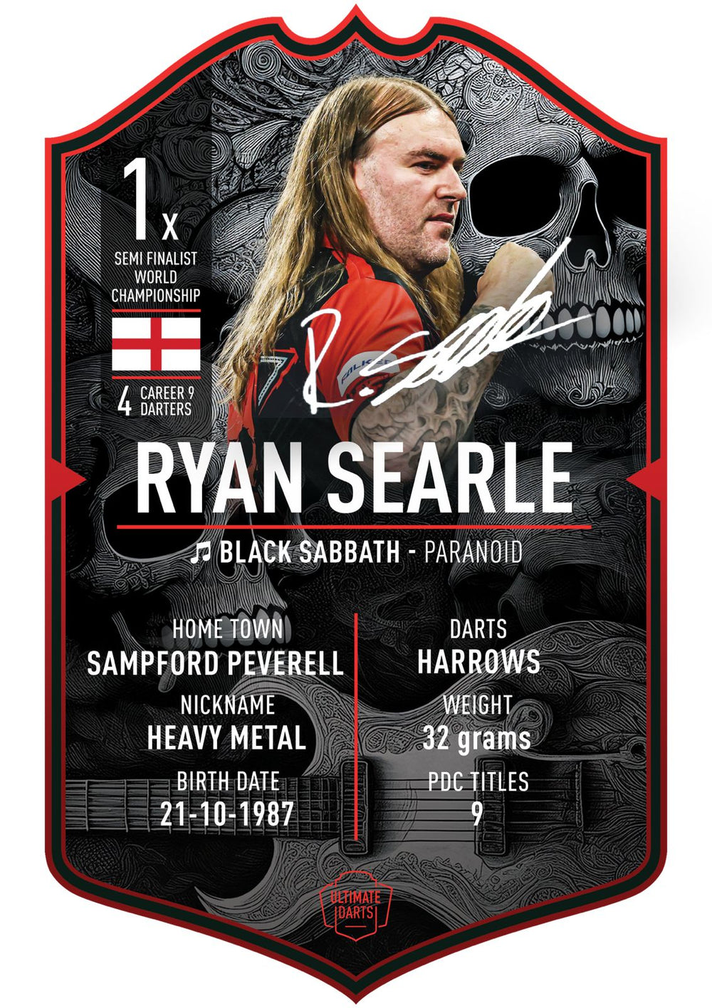 SIGNED RYAN SEARLE SEMI FINALIST 2026 Ultimate MINI Darts Card